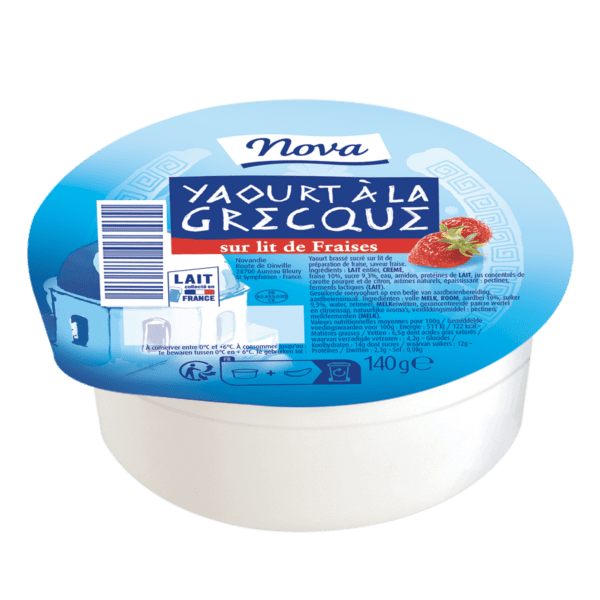 YAOURT BRASSÉ À LA GRECQUE SUR LIT DE FRAISES 140g - Andros FoodService
